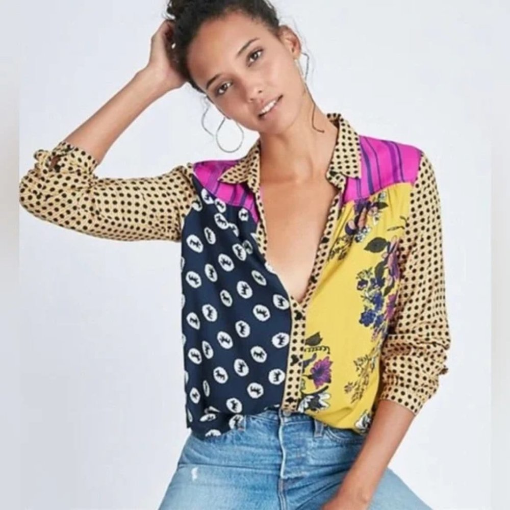 Anthropologie Maeve Fern Contrast Print Patchwork But… - Gem